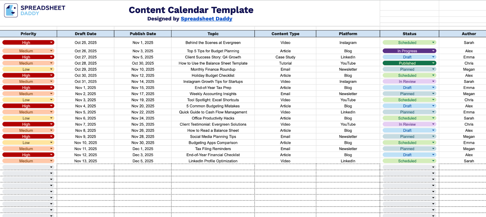 Free☝️ Content Calendar Template (Google Sheets, Excel, & PDF Downloads)