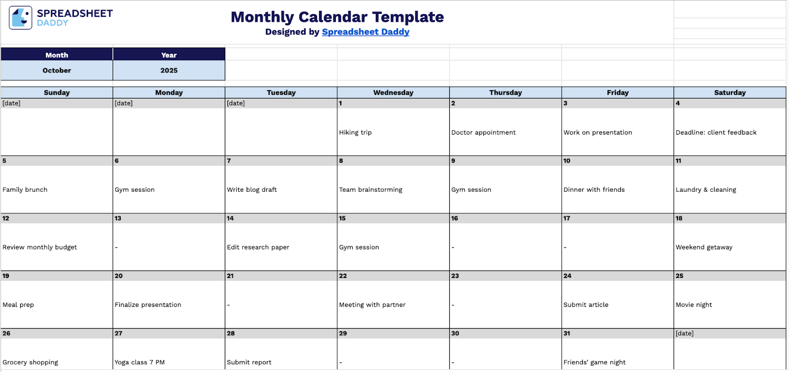 Free☝️ Monthly Calendar Template (Google Sheets, Excel, & PDF Downloads)