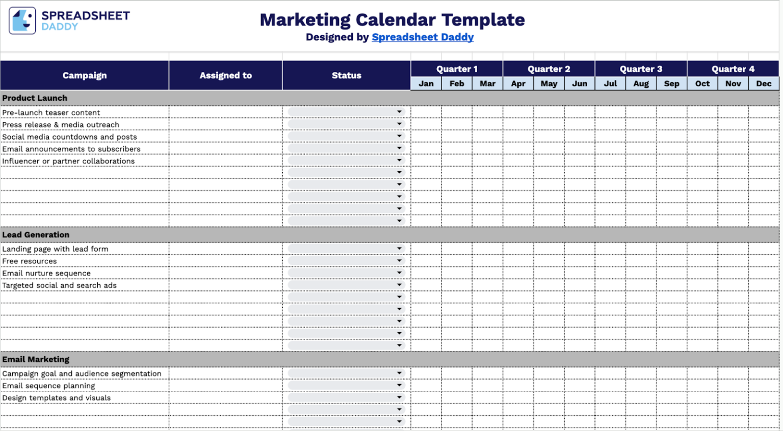 Free☝️ Marketing Calendar Template (Google Sheets, Excel, & PDF Downloads)
