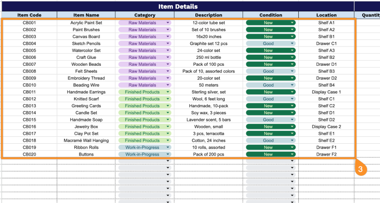 Free☝️ Craft Business Inventory Spreadsheet Template (Google Sheets ...