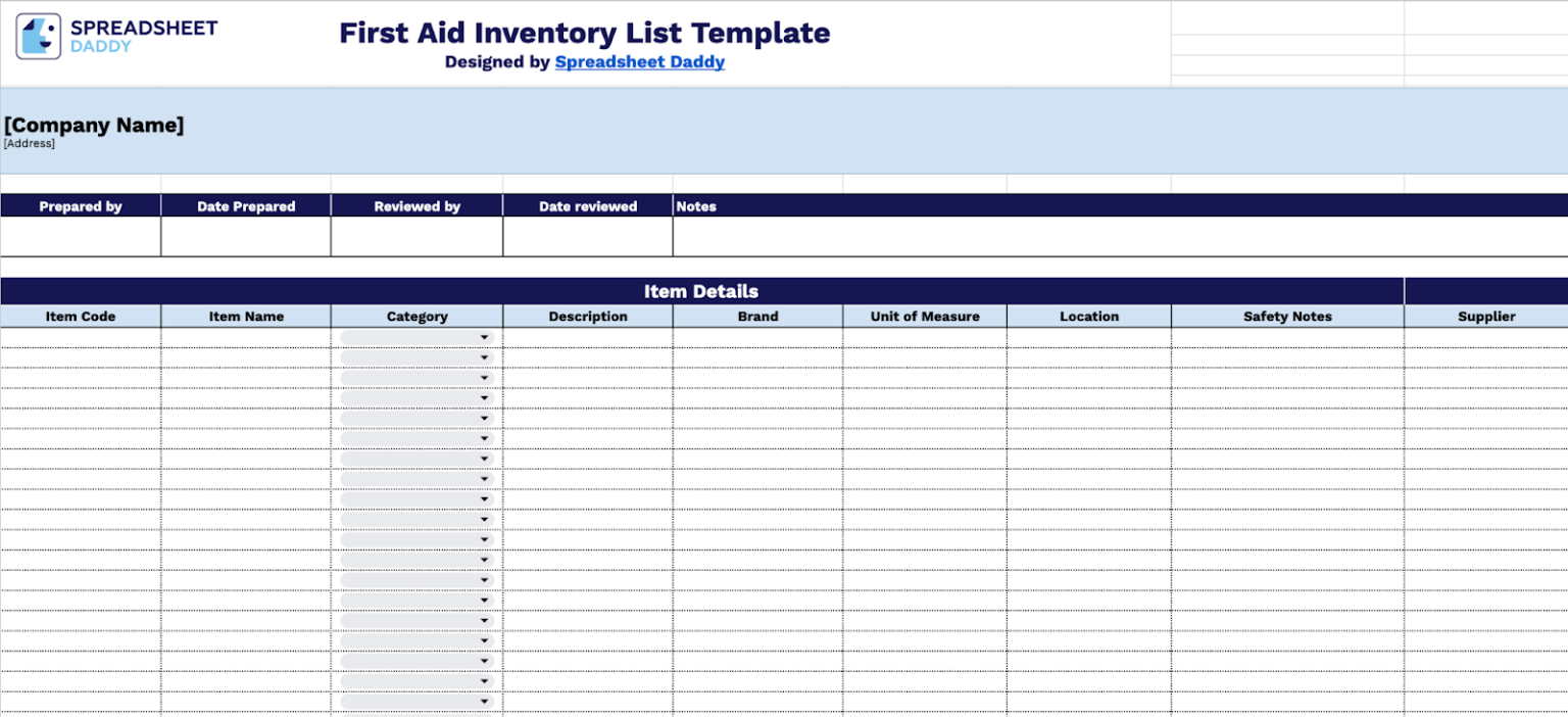 Free☝️ First Aid Inventory Spreadsheet Template (Google Sheets, Excel ...