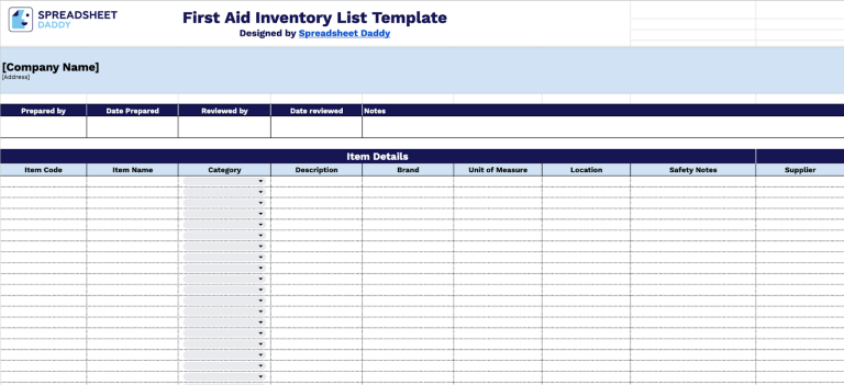 Free☝️ First Aid Inventory Spreadsheet Template (Google Sheets, Excel ...