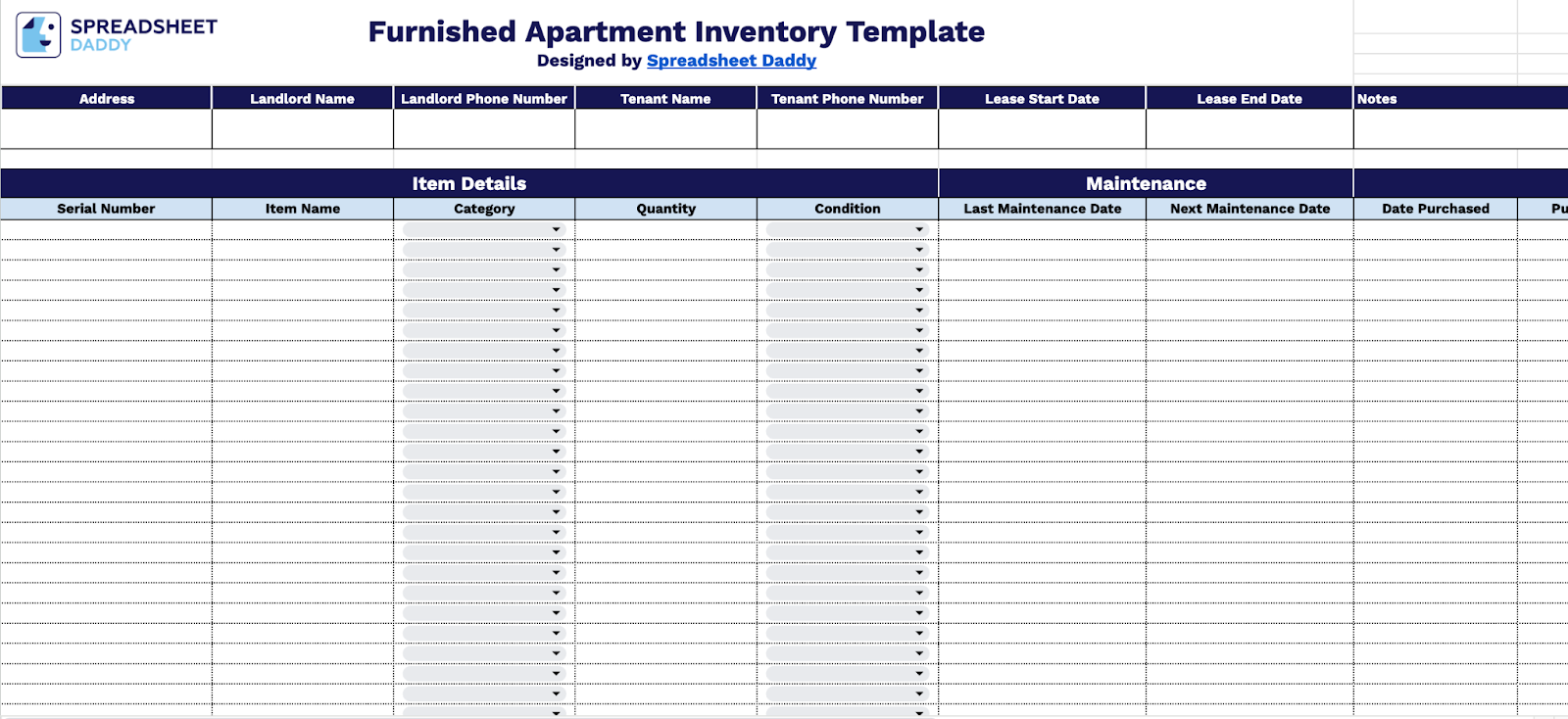 Free☝️ Furnished Apartment Inventory Spreadsheet Template (Google ...