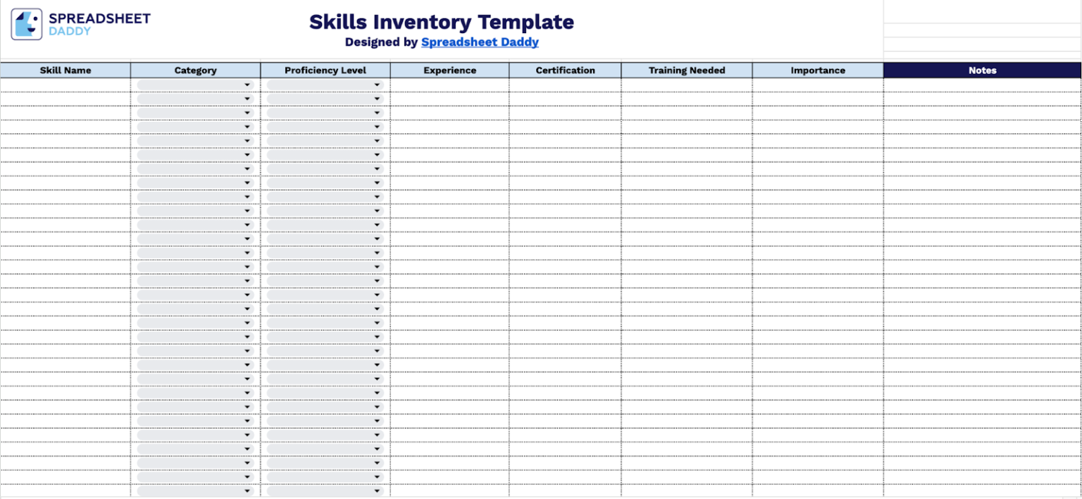 Free☝️ Skills Inventory Spreadsheet Template (Google Sheets, Excel, & PDF Downloads)