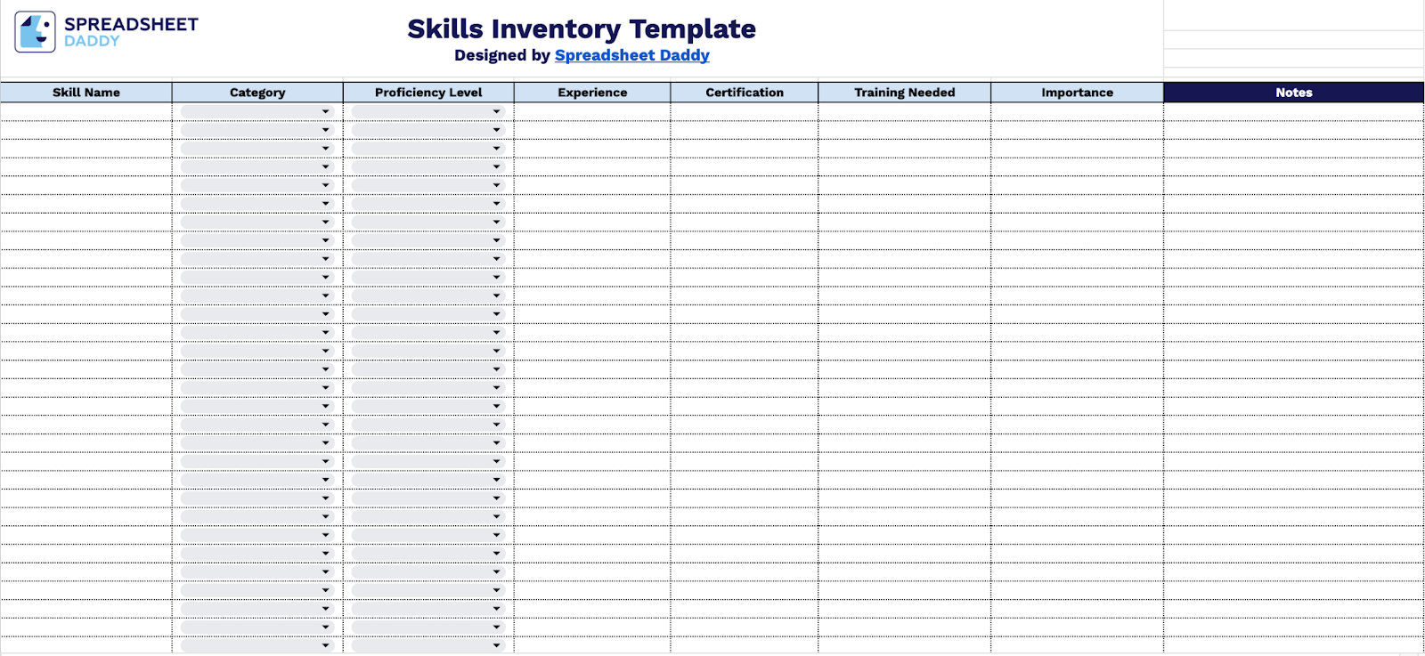 Free☝️ Skills Inventory Spreadsheet Template (Google Sheets, Excel, & PDF Downloads)