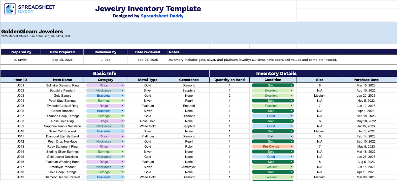 Free☝️ Jewelry Inventory Spreadsheet Template (Google Sheets, Excel ...