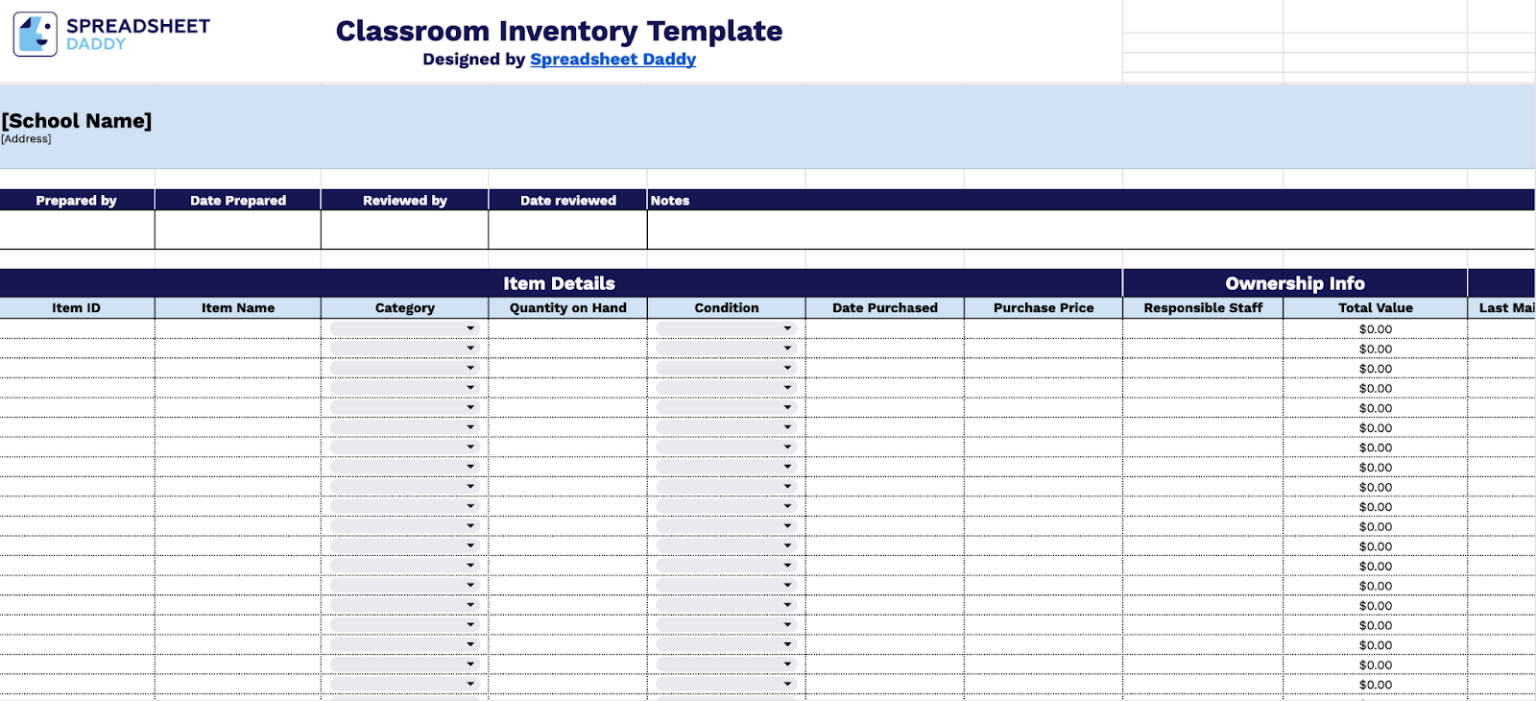 Free☝️ Classroom Inventory Spreadsheet Template (Google Sheets, Excel ...