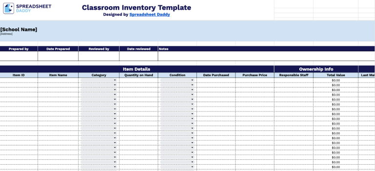 Free☝️ Classroom Inventory Spreadsheet Template (Google Sheets, Excel, & PDF Downloads)