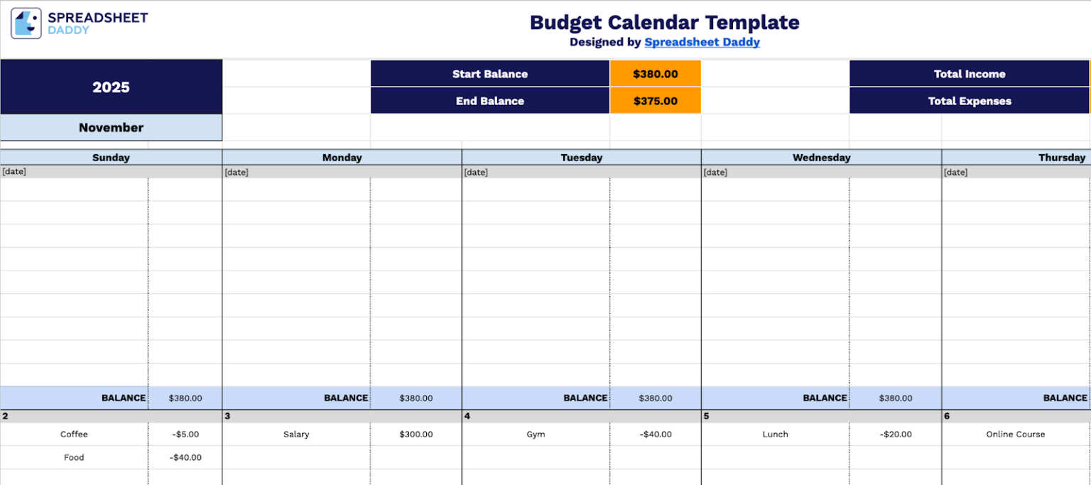 Free☝️ Budget Calendar Template (Google Sheets, Excel, & PDF Downloads)