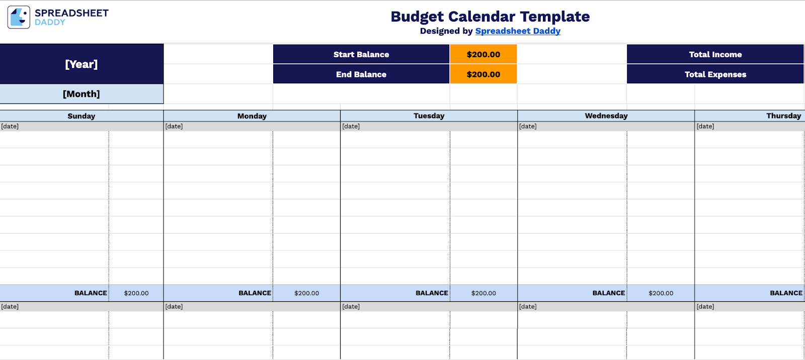Free☝️ Budget Calendar Template (Google Sheets, Excel, & PDF Downloads)