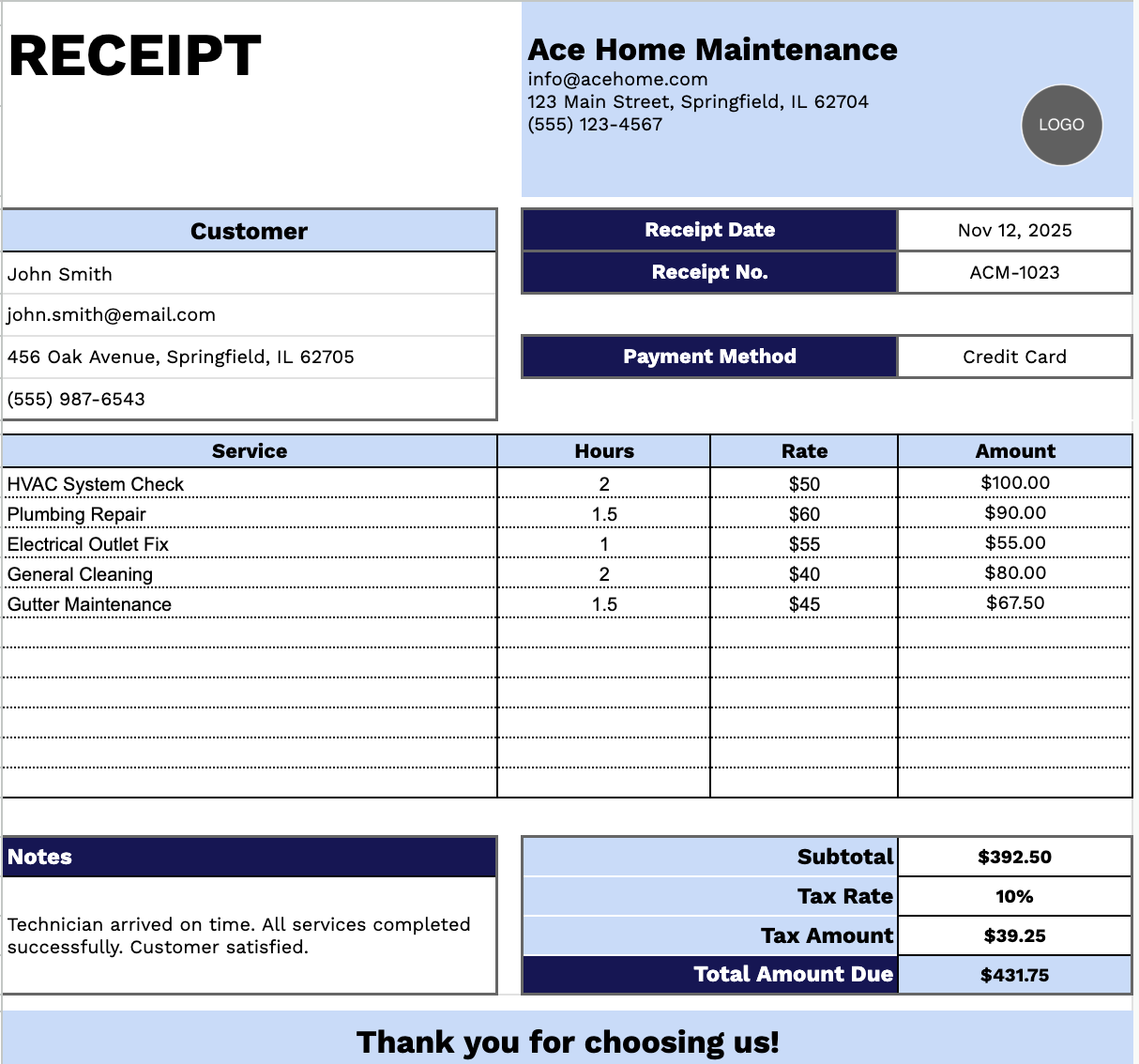 Free☝️ Maintenance Receipt Template (Google Sheets, Excel, Word, Google Docs, & PDF Downloads)