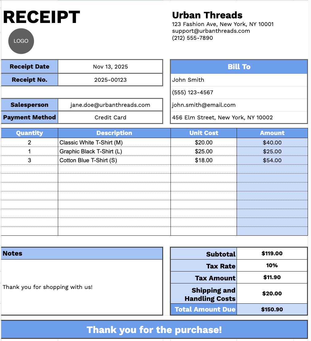 Free☝️ T-Shirt Receipt Template (Google Sheets, Excel, Word, Google ...