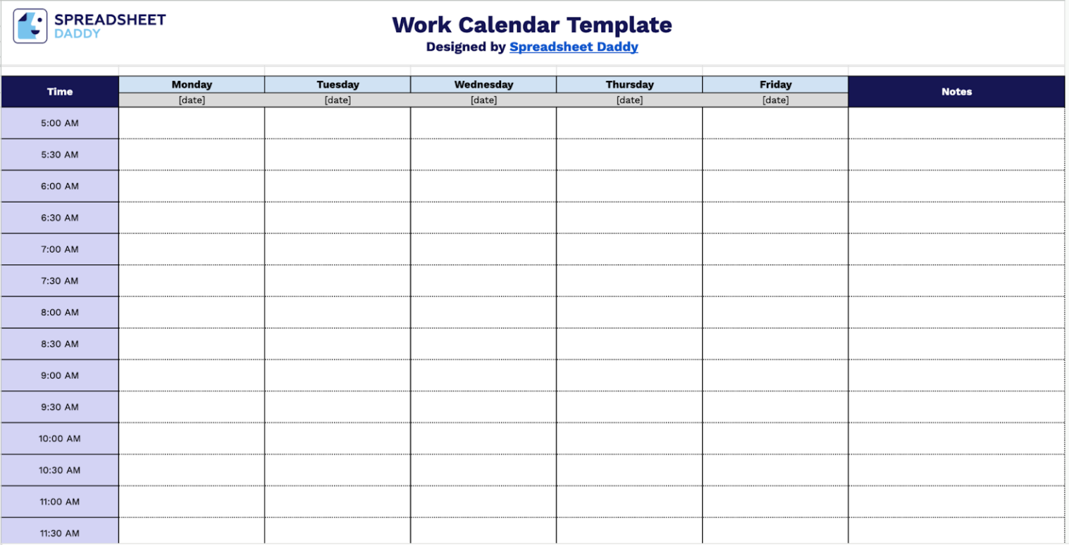 Free☝️ Work Calendar Template (Google Sheets, Excel, & PDF Downloads)