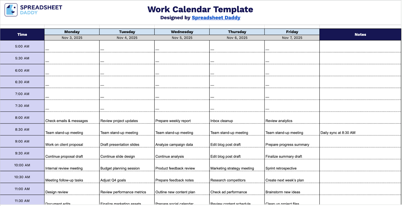 Free☝️ Work Calendar Template (Google Sheets, Excel, & PDF Downloads)