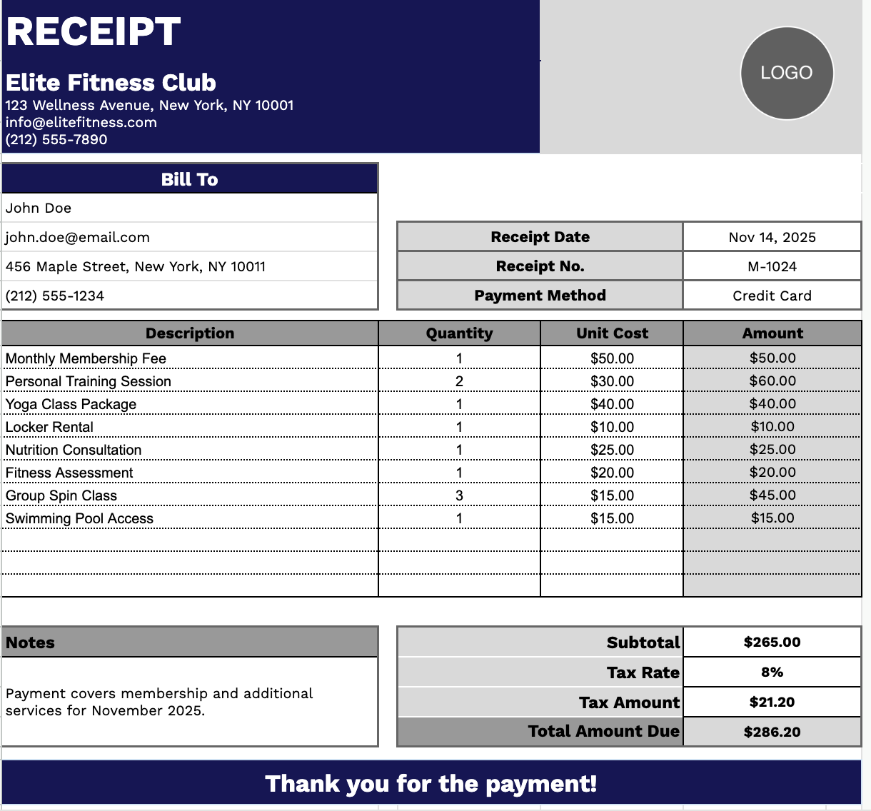 Free☝️ Membership Receipt Template (Google Sheets, Excel, Word, Google ...