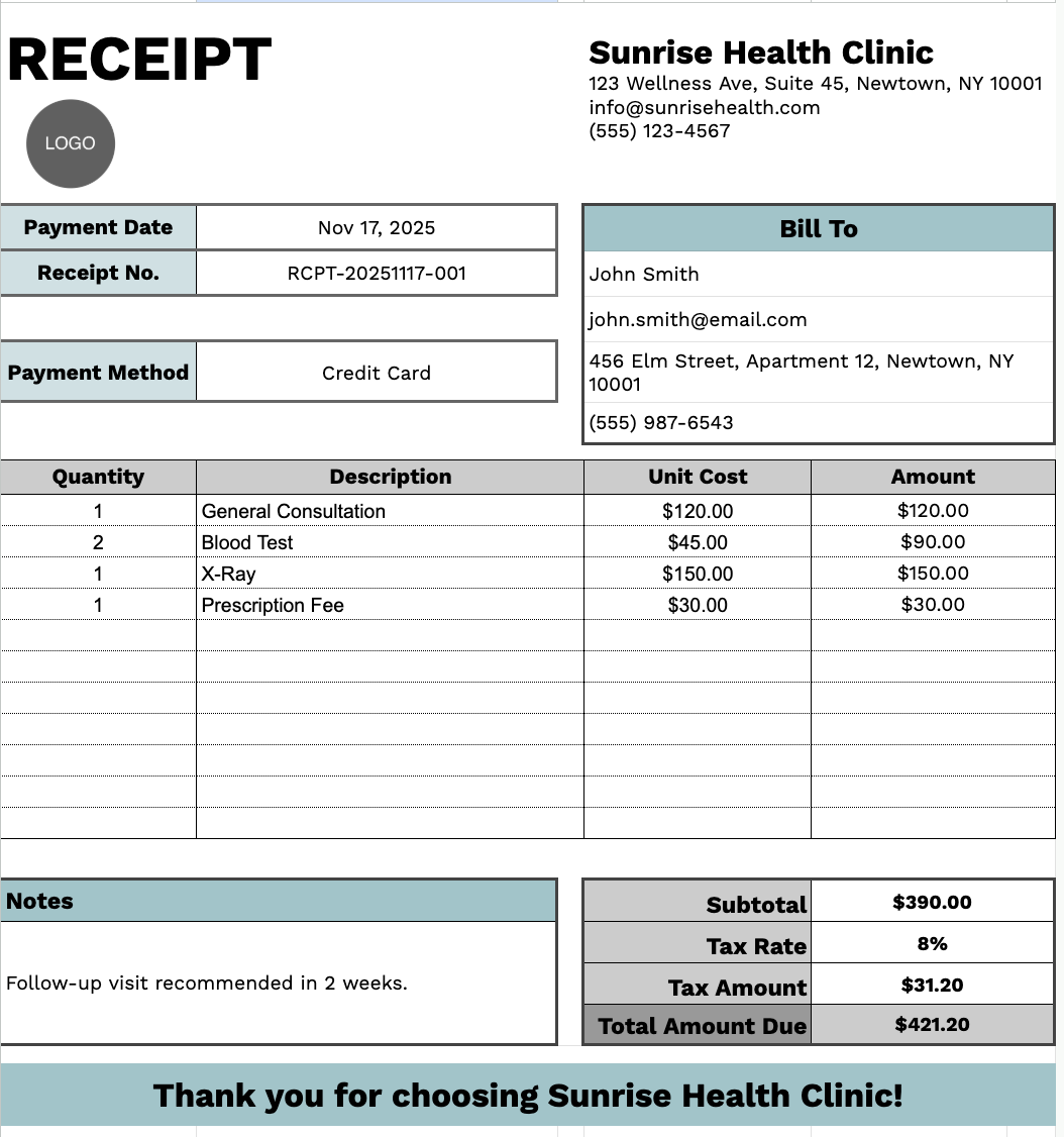 Free☝️ Doctor Receipt Template (Google Sheets, Excel, Word, Google Docs ...