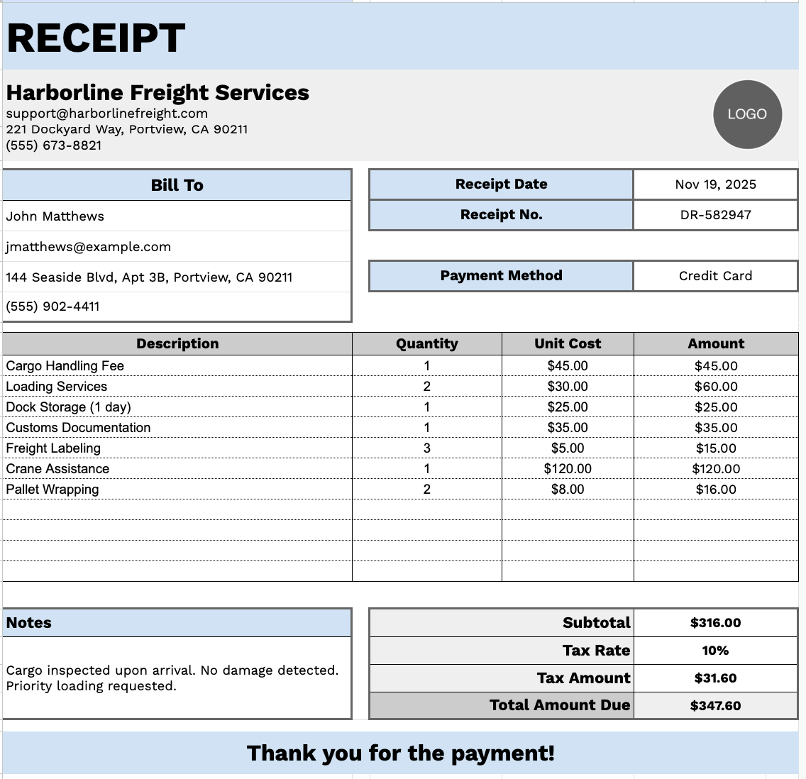 Free☝️ Dock Receipt Template (Google Sheets, Excel, Word, Google Docs ...