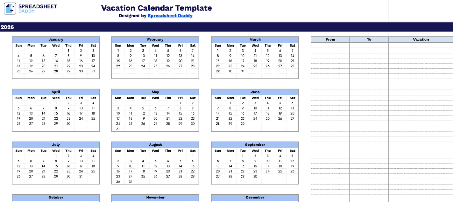 Free☝️ Vacation Calendar Template (Google Sheets, Excel, & PDF Downloads)