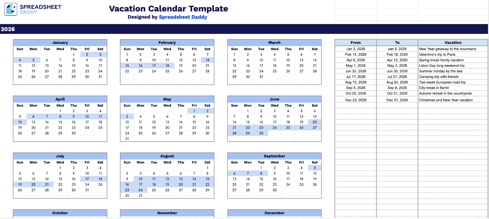 Free☝️ Vacation Calendar Template (Google Sheets, Excel, & PDF Downloads)