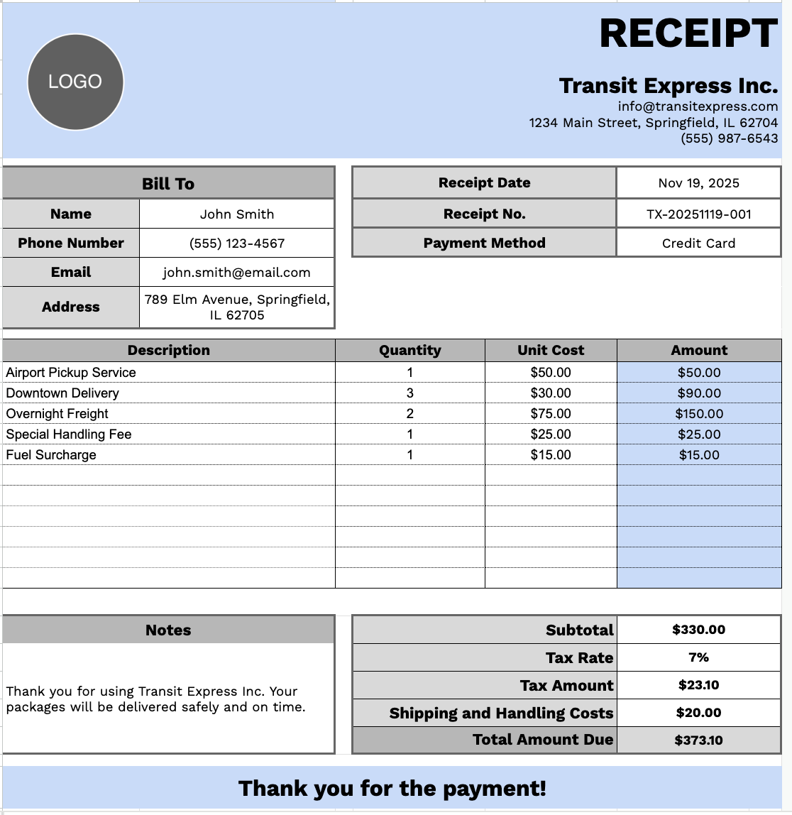 Free☝️ Transportation Receipt Template (Google Sheets, Excel, Word ...
