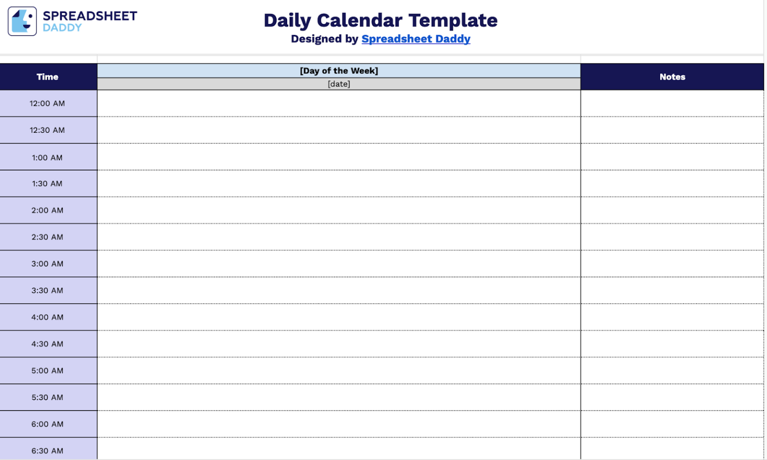 Free☝️ Daily Calendar Template (Google Sheets, Excel, & PDF Downloads)