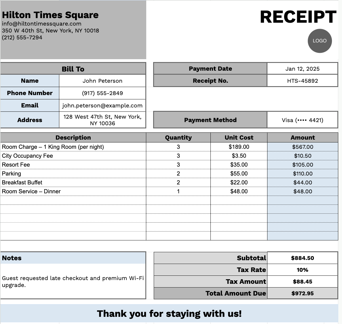 Free☝️ Hilton Hotel Receipt Template (Google Sheets, Excel, Word ...