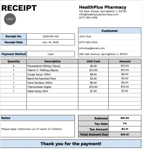 Free☝️ Pharmacy Receipt Template (Google Sheets, Excel, Word, Google ...