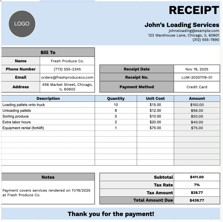 Free☝️ Lumper Receipt Template (Google Sheets, Excel, Word, Google Docs ...