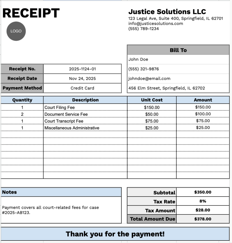 Free☝️ Court Payment Receipt Template (Google Sheets, Excel, Word ...