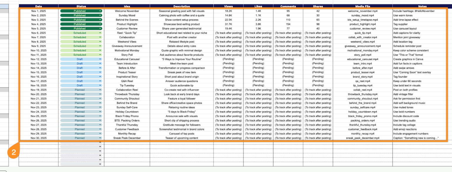Free☝️ Instagram Content Calendar Template (Google Sheets, Excel, & PDF ...