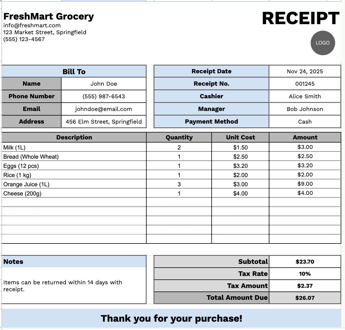Free☝️ Grocery Receipt Template (Google Sheets, Excel, Word, Google ...