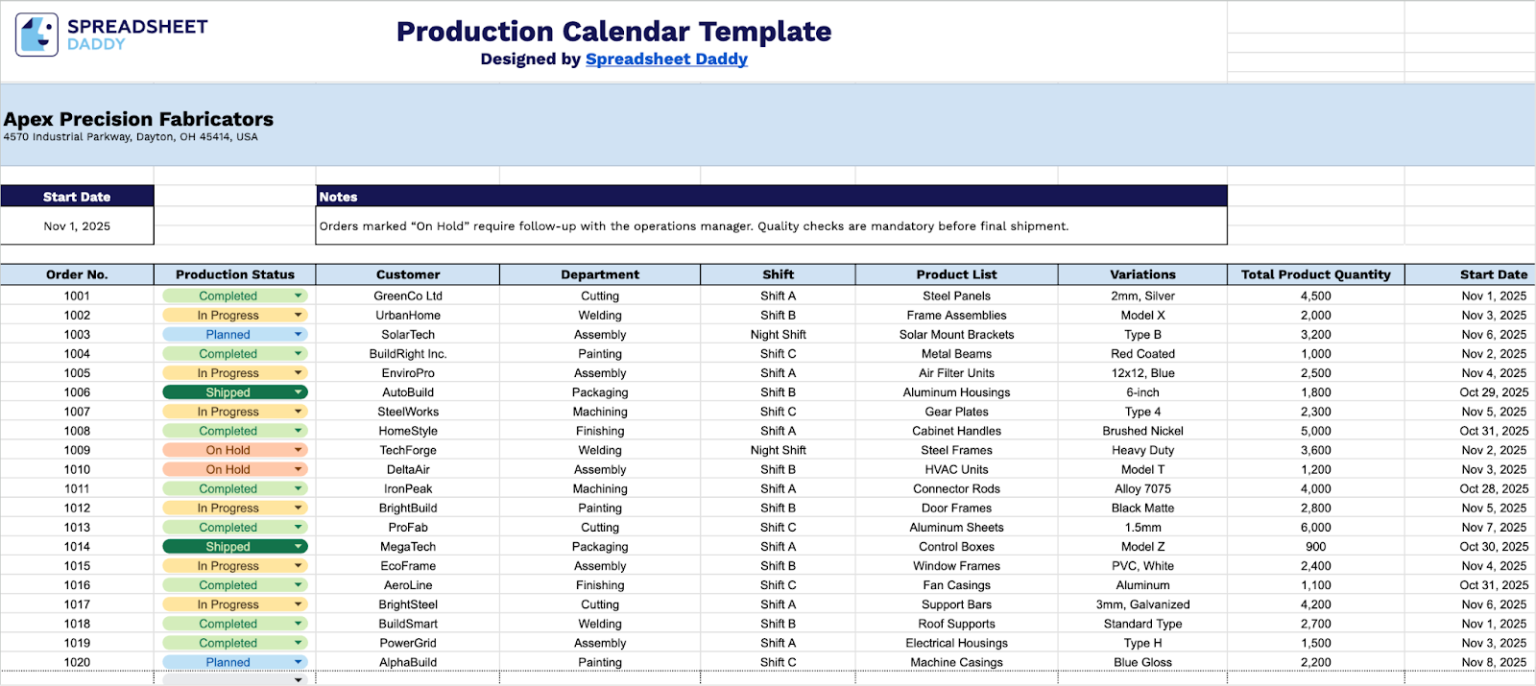 Free☝️ Production Calendar Template (Google Sheets, Excel, & PDF Downloads)
