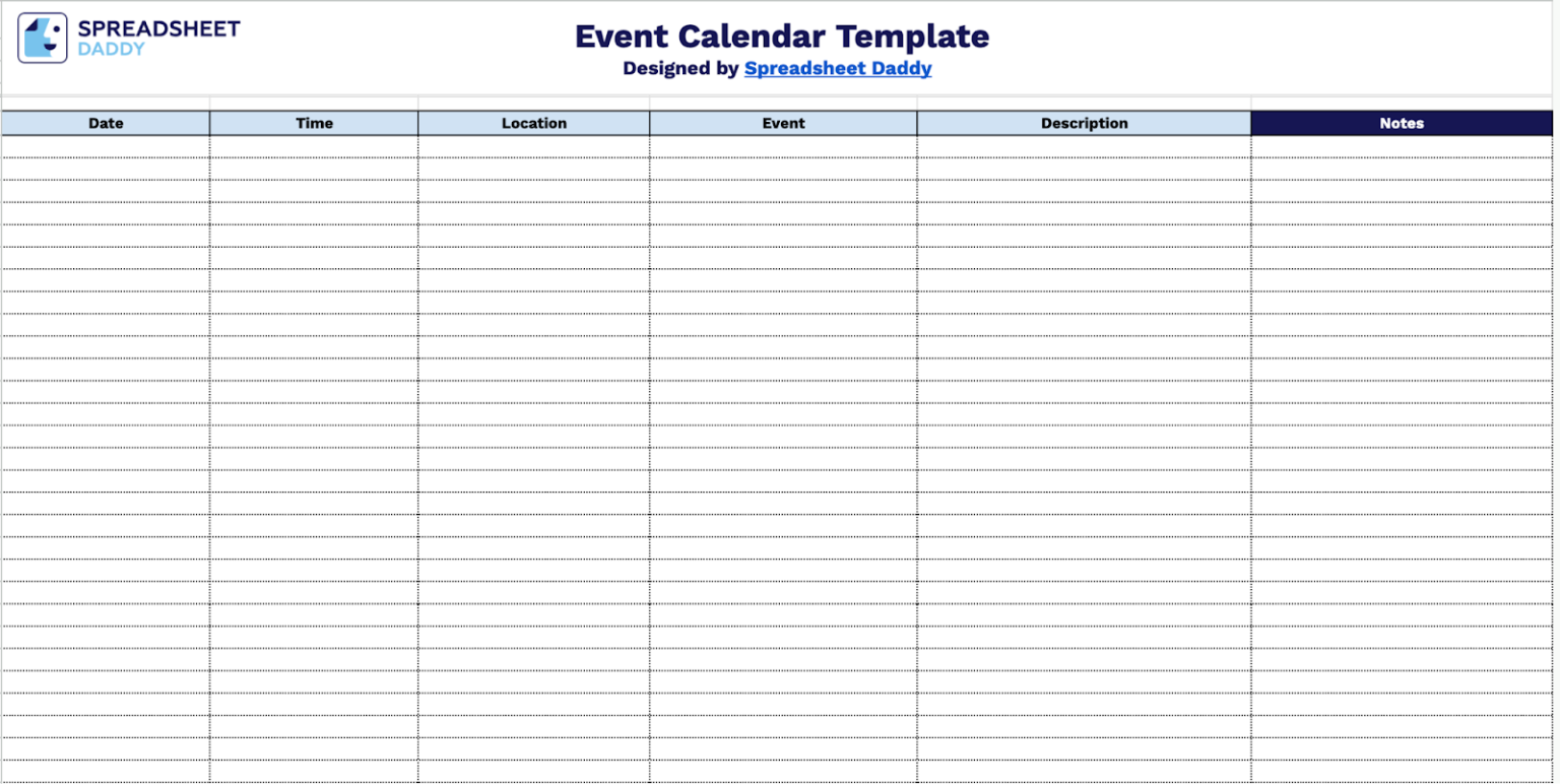 Free☝️ Event Calendar Template (Google Sheets, Excel, & PDF Downloads)