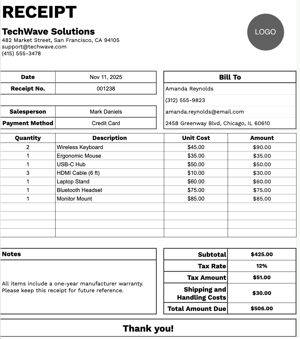 167☝️ Free Receipt Templates in 2025 (Google Sheets, Excel, Word ...