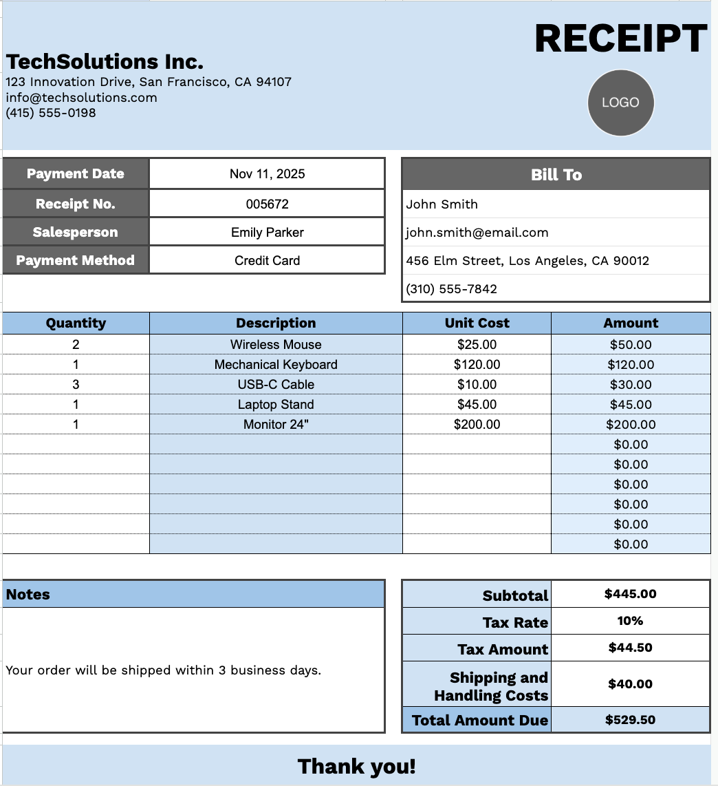 167☝️ Free Receipt Templates in 2025 (Google Sheets, Excel, Word ...