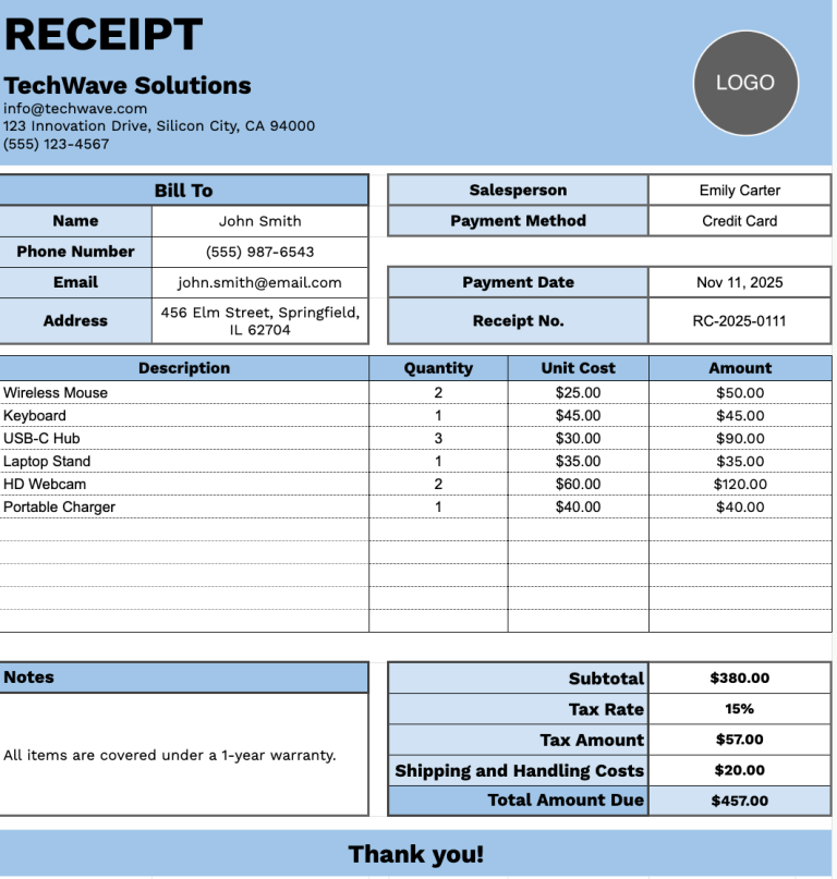 167☝️ Free Receipt Templates in 2025 (Google Sheets, Excel, Word ...
