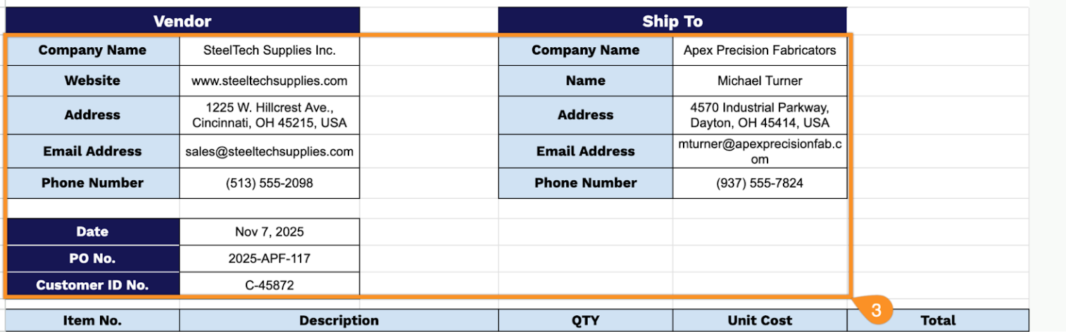 Free☝️ Purchase Order Spreadsheet Template (Google Sheets, Excel, Word ...