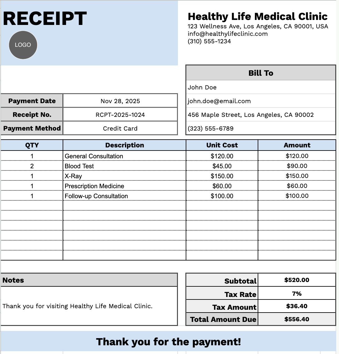 Free☝️ Medical Receipt Template (Google Sheets, Excel, Word, Google ...