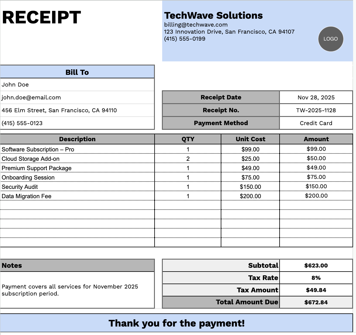 Free☝️ Email Receipt Template (Google Sheets, Excel, Word, Google Docs ...