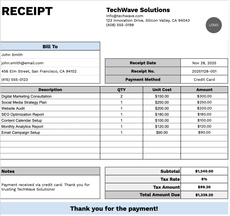 Free☝️ Digital Receipt Template (Google Sheets, Excel, Word, Google ...