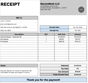Free☝️ Security Deposit Receipt Template (Google Sheets, Excel, Word ...