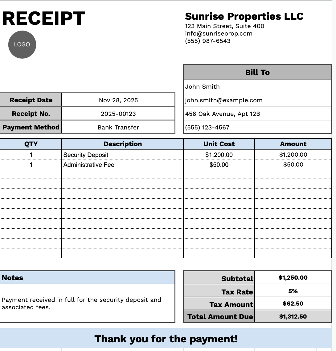 Free☝️ Deposit Receipt Template (Google Sheets, Excel, Word, Google ...