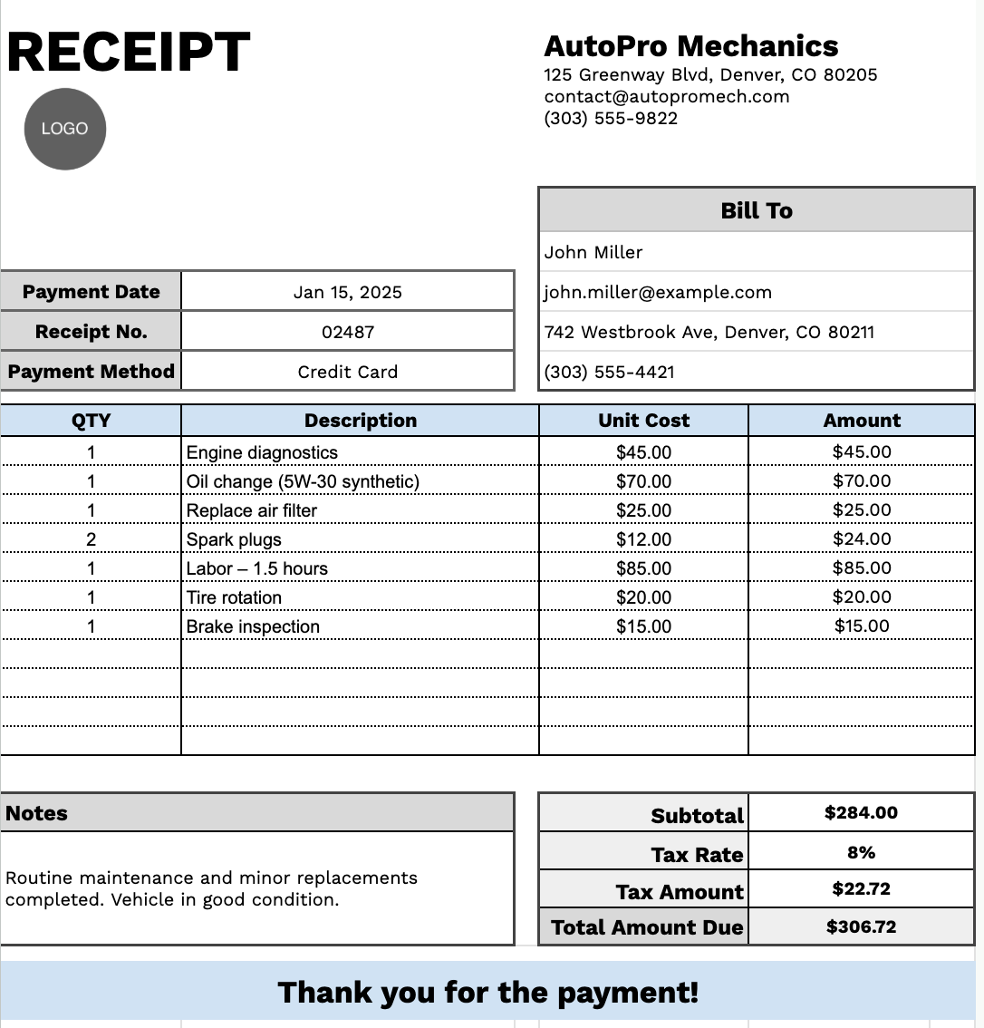 Free☝️ Mechanic Receipt Template (Google Sheets, Excel, Word, Google ...