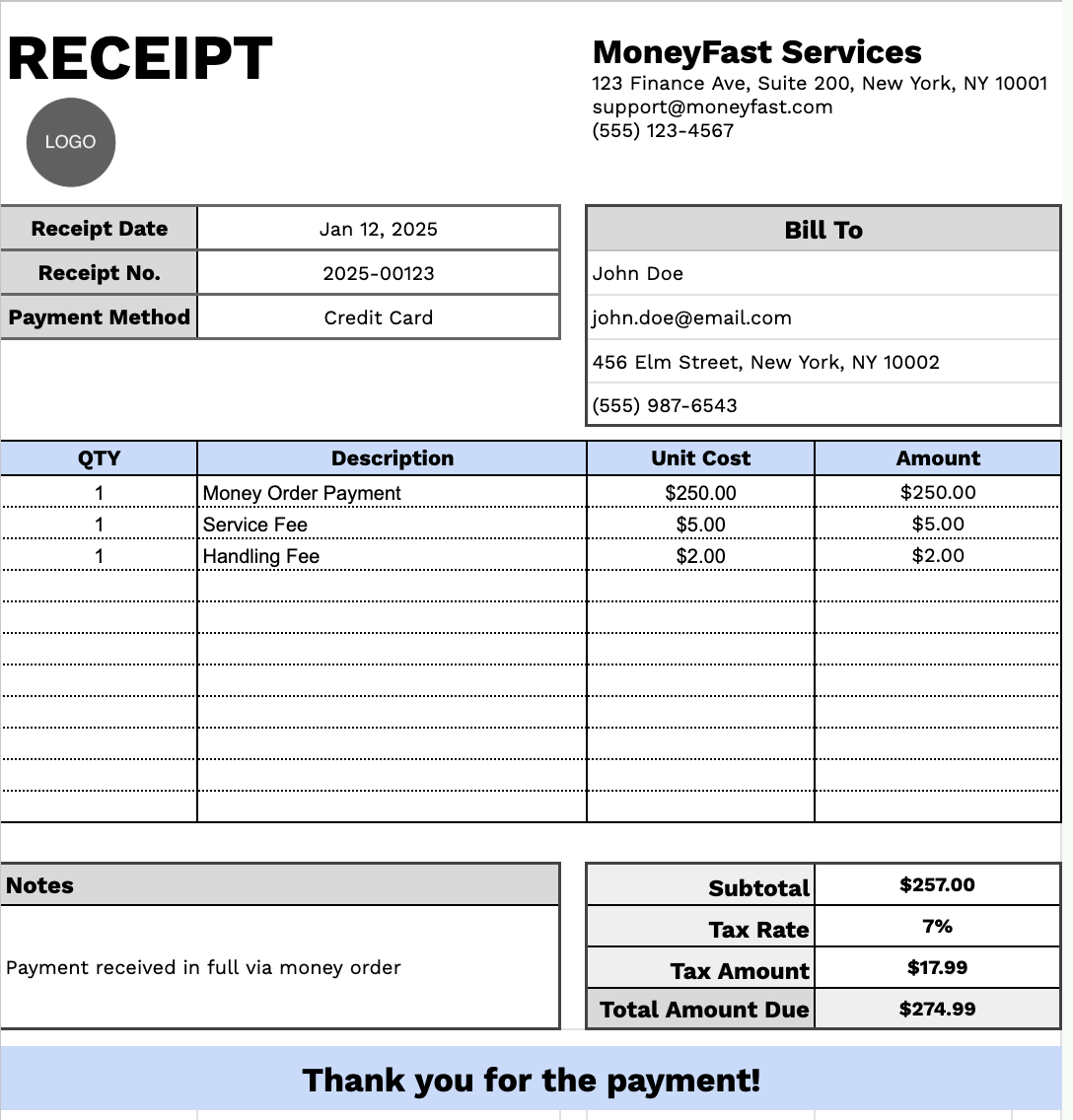 Free☝️ Money Order Receipt Template (Google Sheets, Excel, Word, Google Docs, & PDF Downloads)