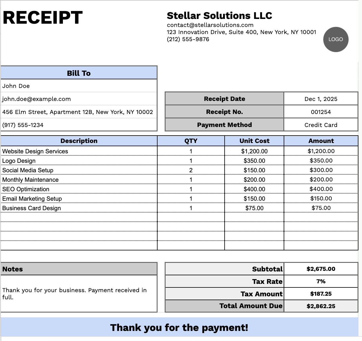 Free☝️ Business Receipt Template (Google Sheets, Excel, Word, Google ...