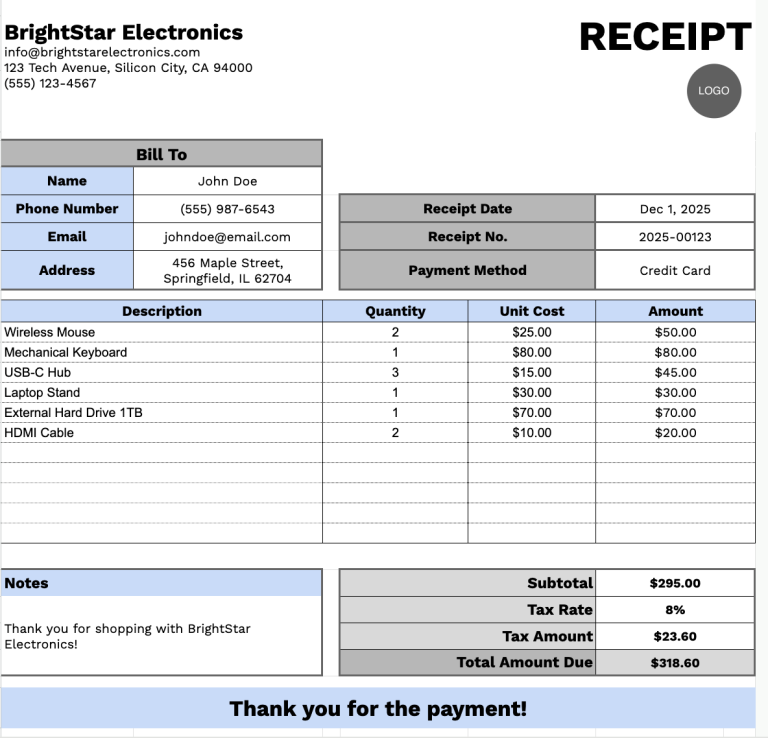 Free☝️ Sales Receipt Template (Google Sheets, Excel, Word, Google Docs ...