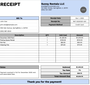 Free☝️ Rental Receipt Template (Google Sheets, Excel, Word, Google Docs ...