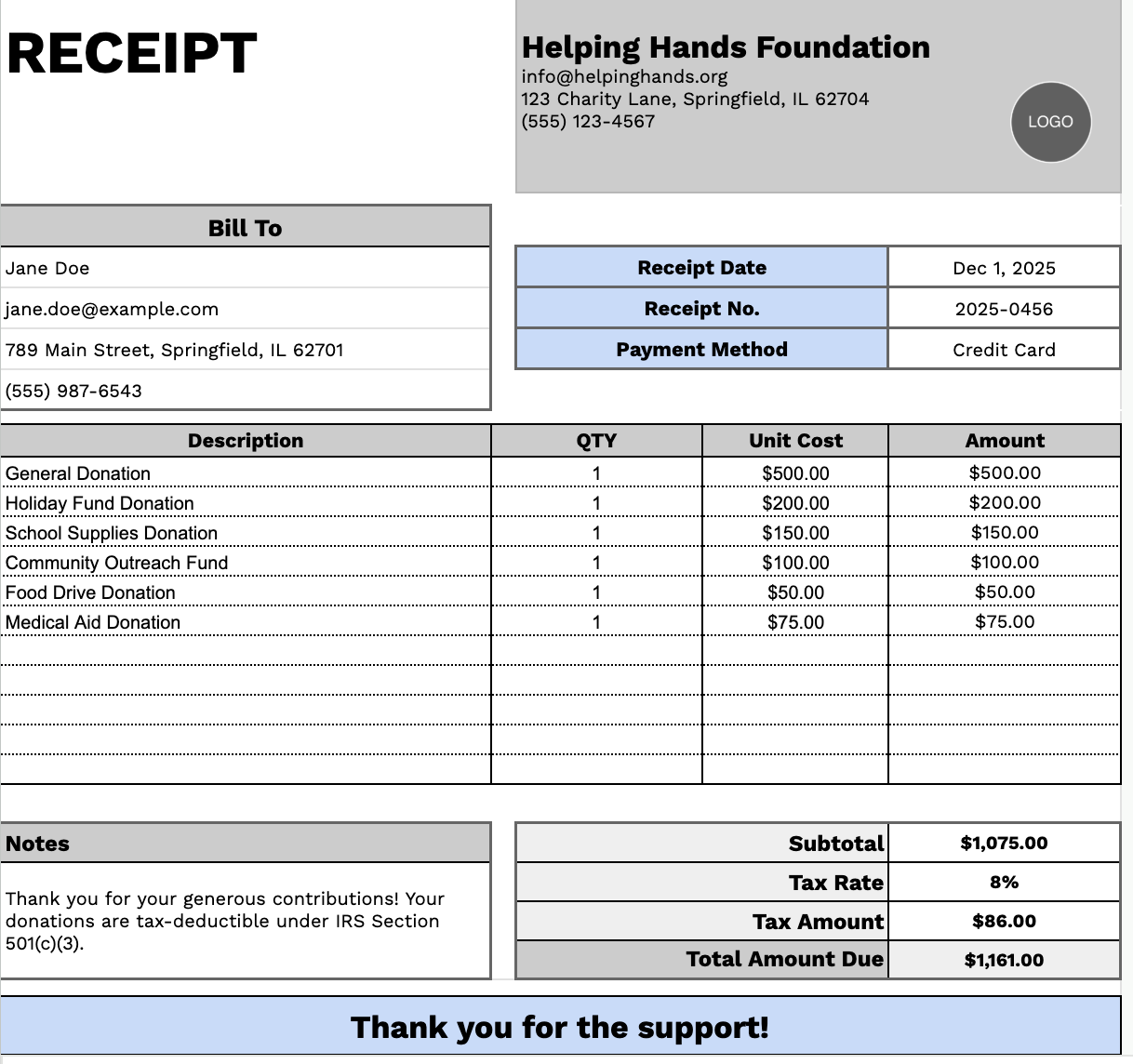 Free☝️ 501(c)(3) Donation Receipt Template (Google Sheets, Excel, Word ...