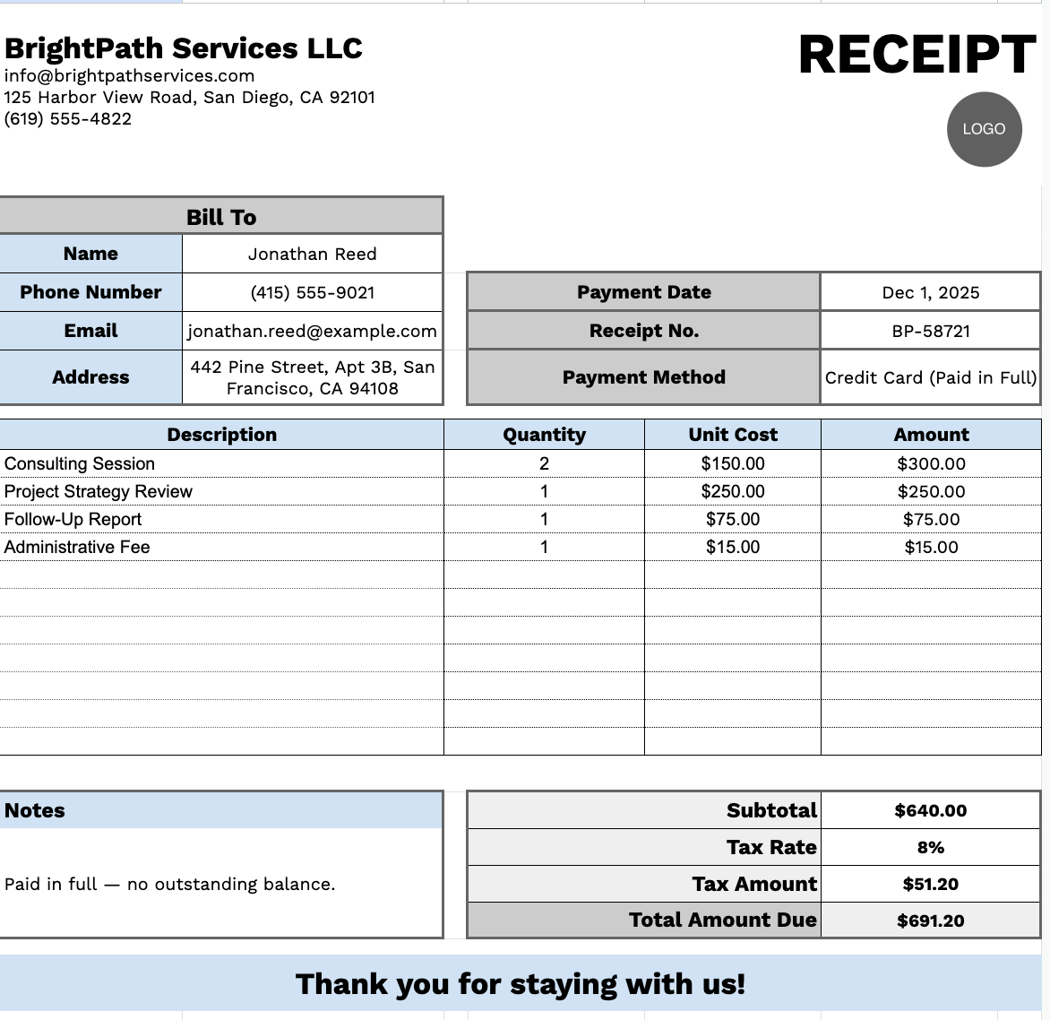 Free☝️ Paid-In-Full Receipt Template (Google Sheets, Excel, Word ...