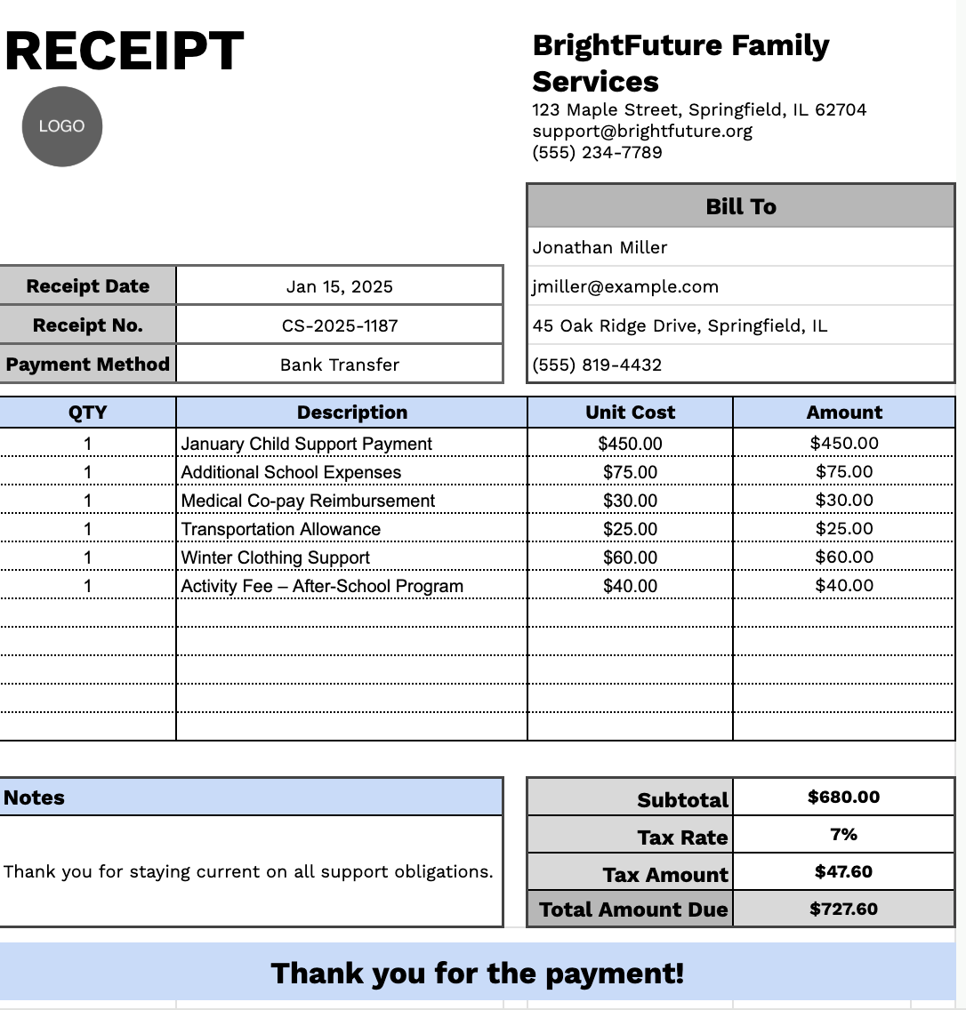 Free☝️ Child Support Receipt Template (Google Sheets, Excel, Word ...